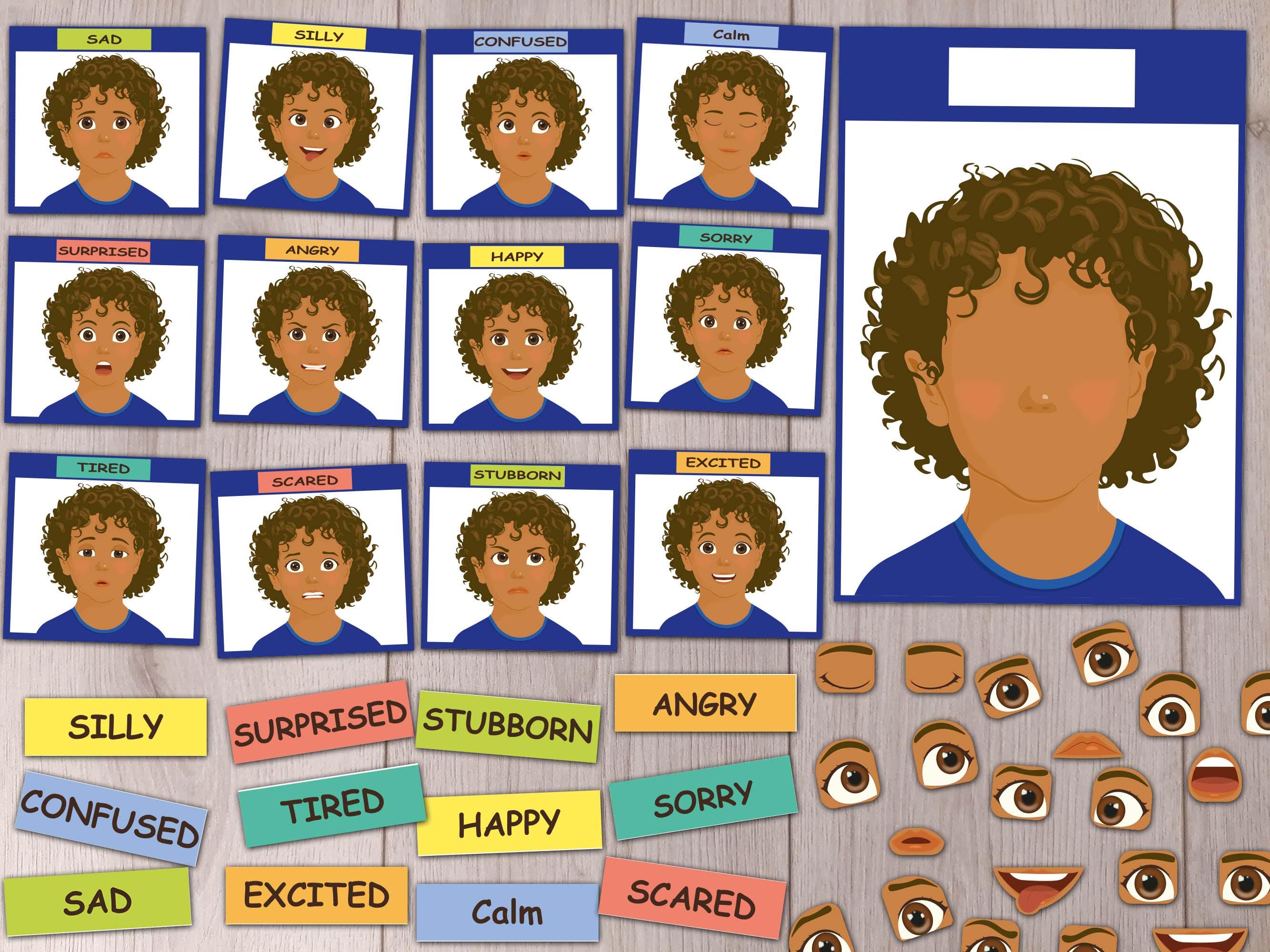 Boy Emotions Activity, Printable Feelings Chart Preschool Pre-k ...
