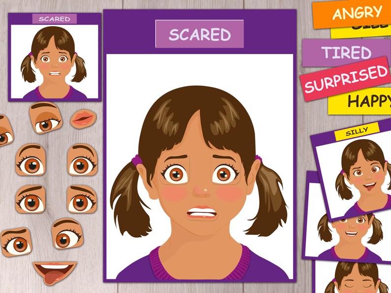 Girl Emotions Activity, Printable Feelings Chart Preschool Pre-k ...