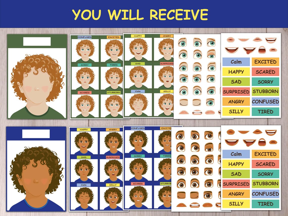 Boy Emotions Activity, Printable Feelings Chart Preschool Pre-k ...