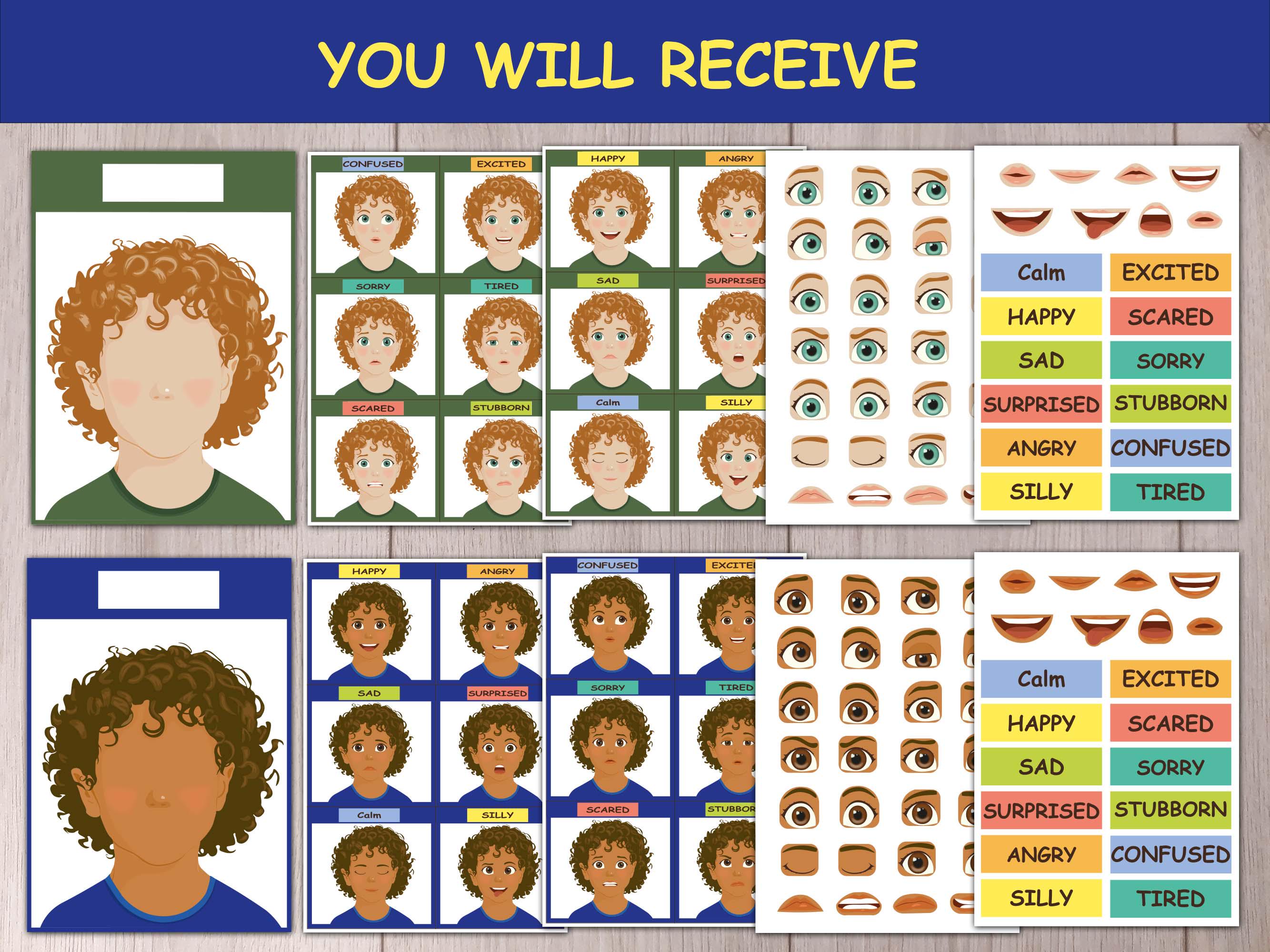 Boy Emotions Activity, Printable Feelings Chart Preschool Pre-k ...