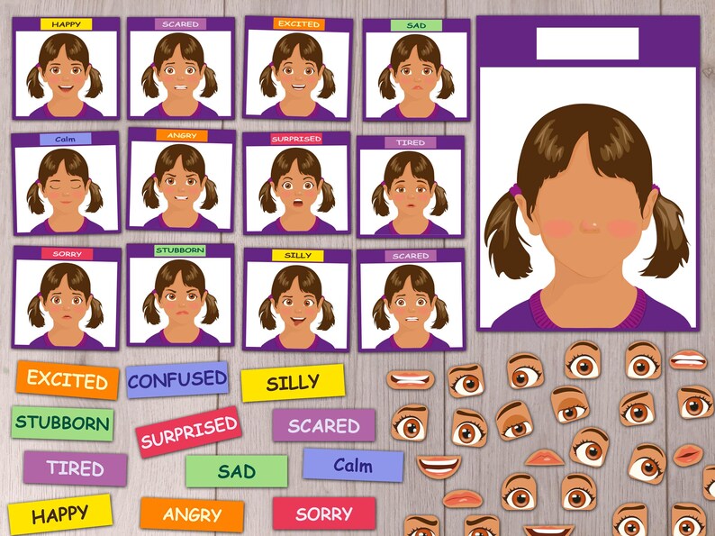 Girl Emotions Activity, Printable Feelings Chart Preschool Pre-k ...