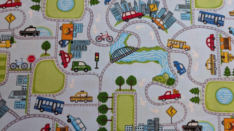 Cars Trains Truck, Train School Bus Fabric, 100% Cotton Fabric: Fat ...
