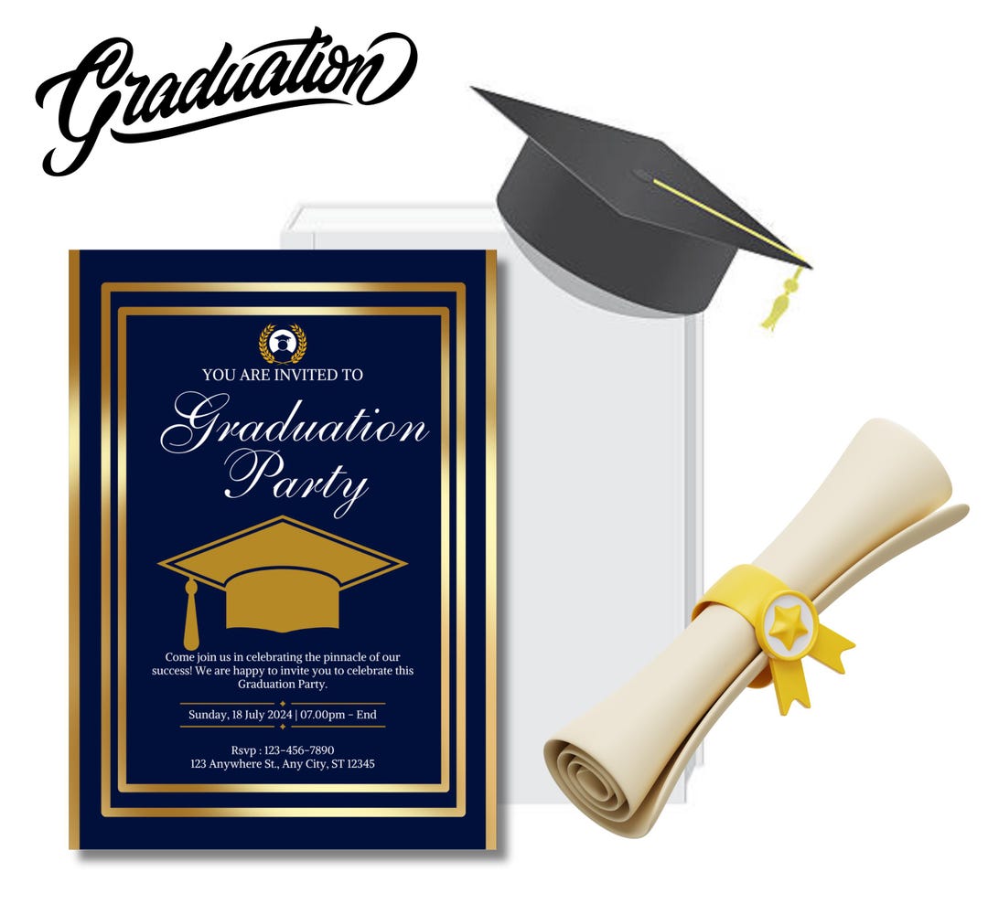 Golden Graduation Party Invitation, Printable Editable, Graduation ...