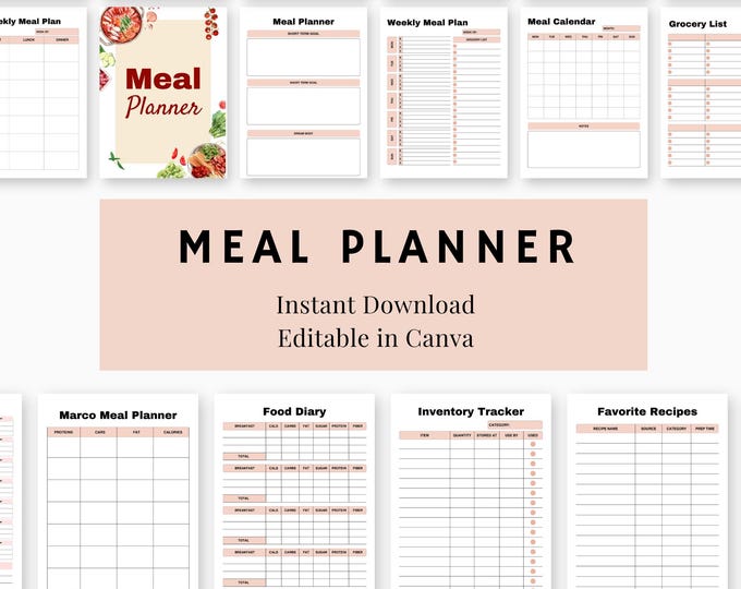 Digital Meal Planner, Printable Menu Organizer, Weekly Meal Prep ...
