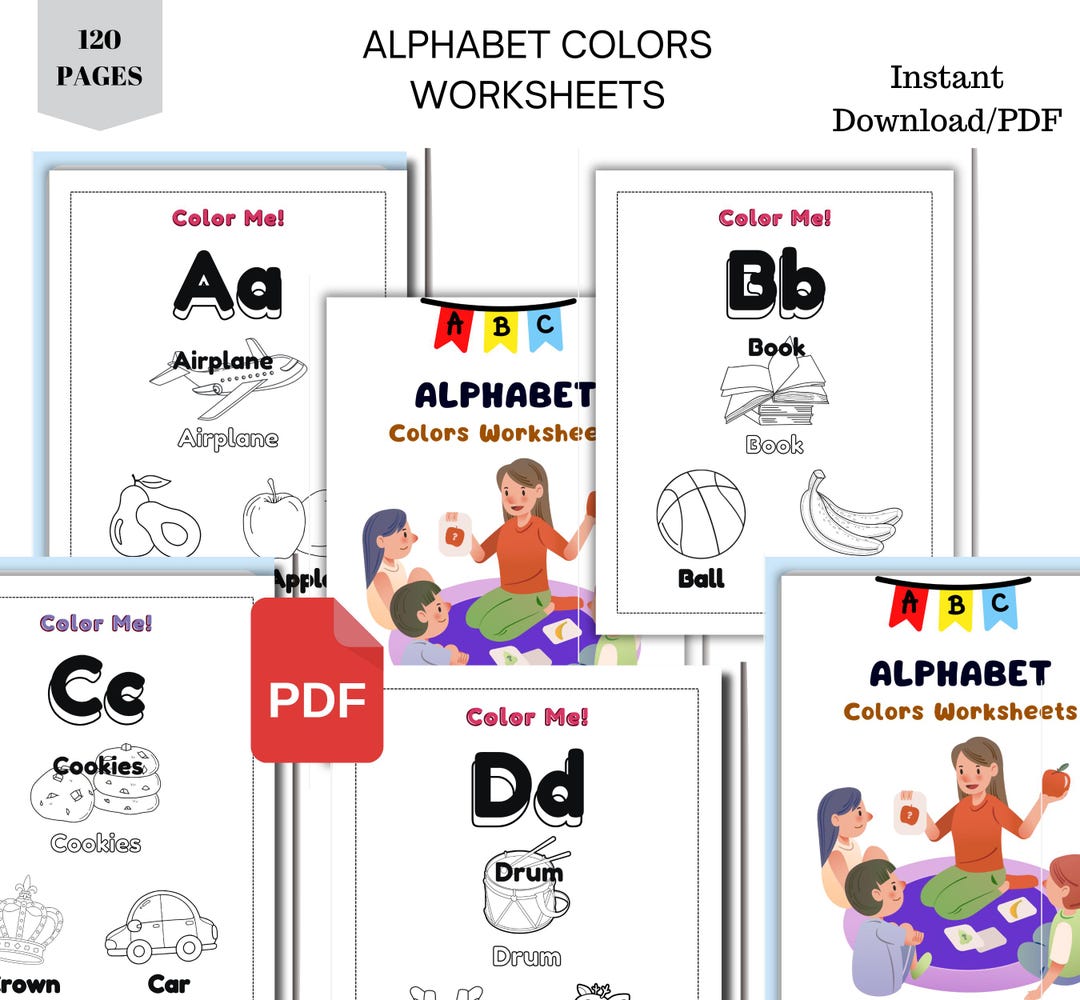 Alphabet Colors Worksheets, Printable Toddler Alphabet Learning Worksheets, Alphabet Coloring ...