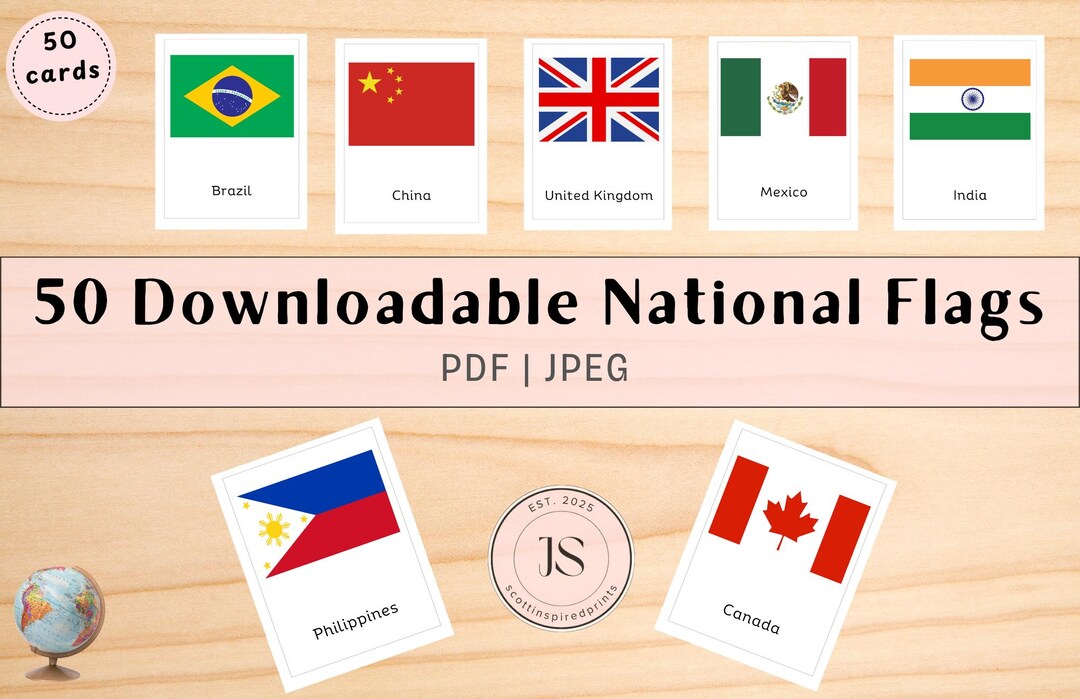 50 Printable Flag Flash Cards, Instant Download National Flags, Flash ...