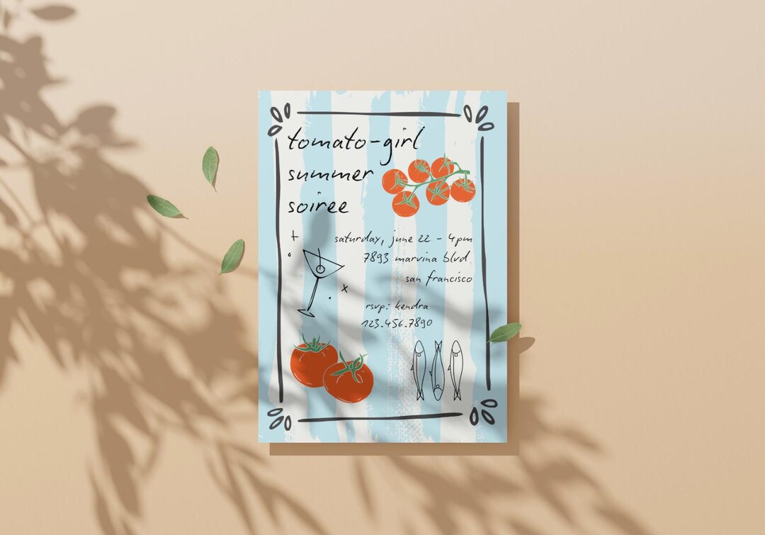 Tomato Girl Summer Party Invite - Dinner Invitation - Editable Template ...