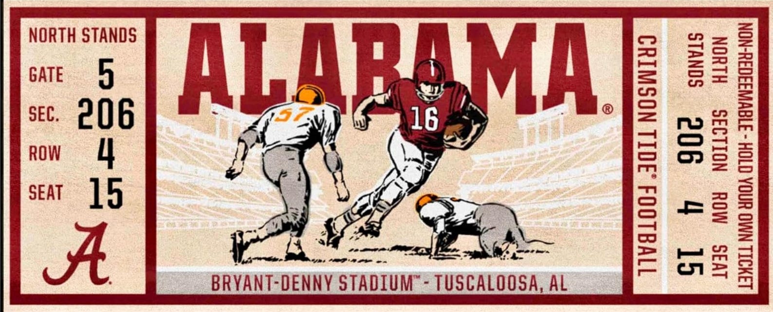 University of Alabama Wall Art Ticket Bryan Denny Stadium PNG &JPEG ...