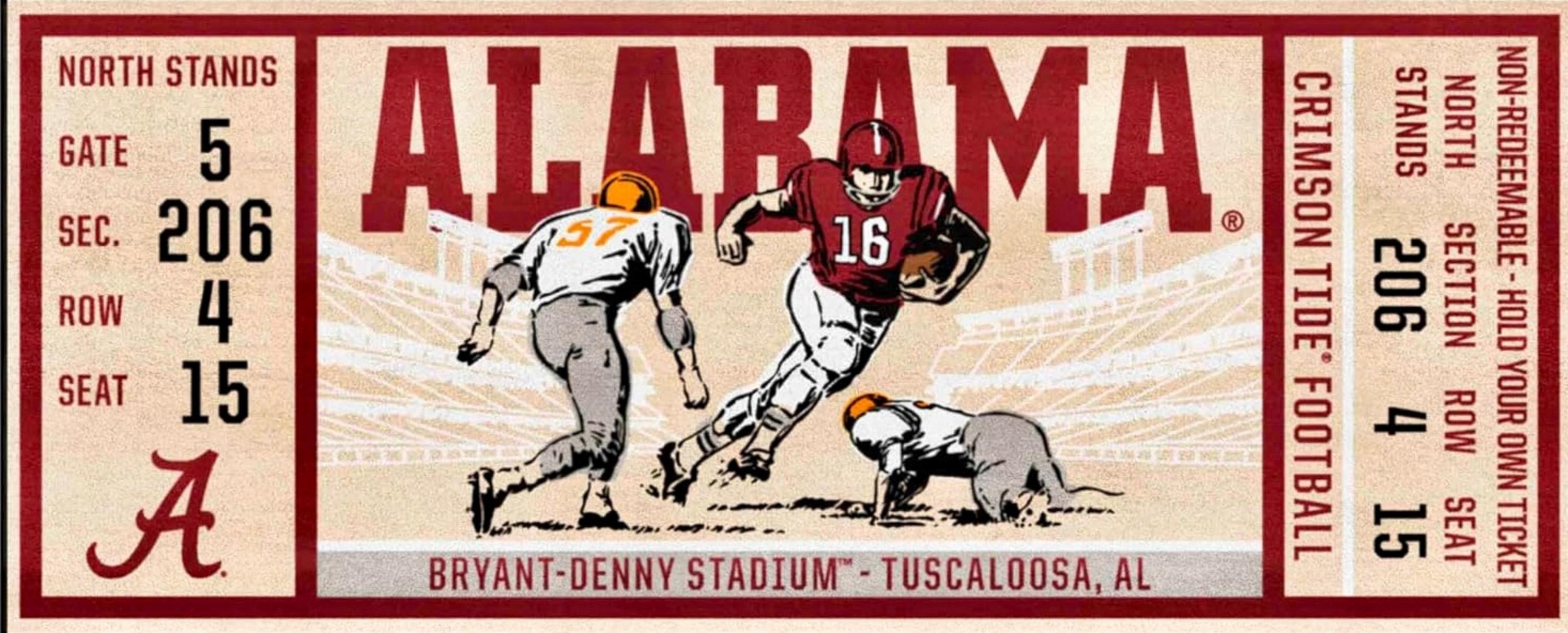 University of Alabama Wall Art Ticket Bryan Denny Stadium PNG &JPEG ...