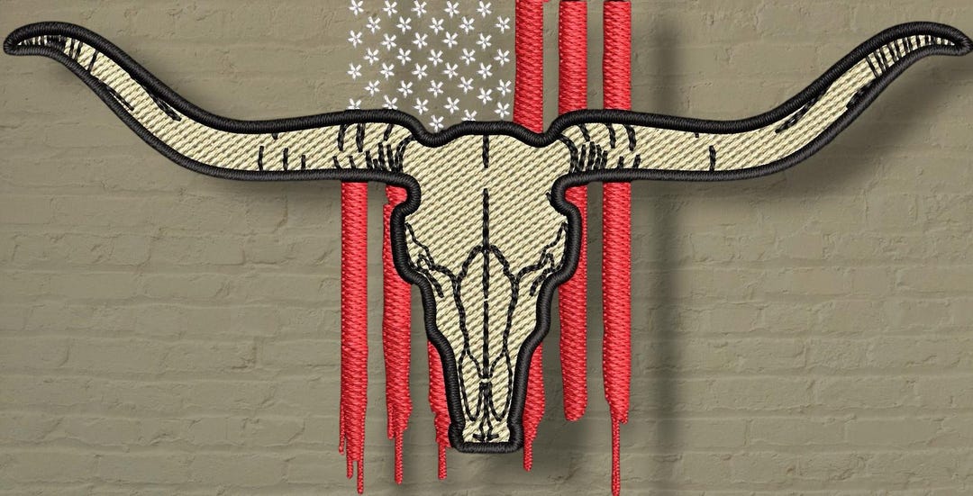 Western Bull Skull Embroidery Design | Cowboy Hat Patch | Dst Pes EXP ...