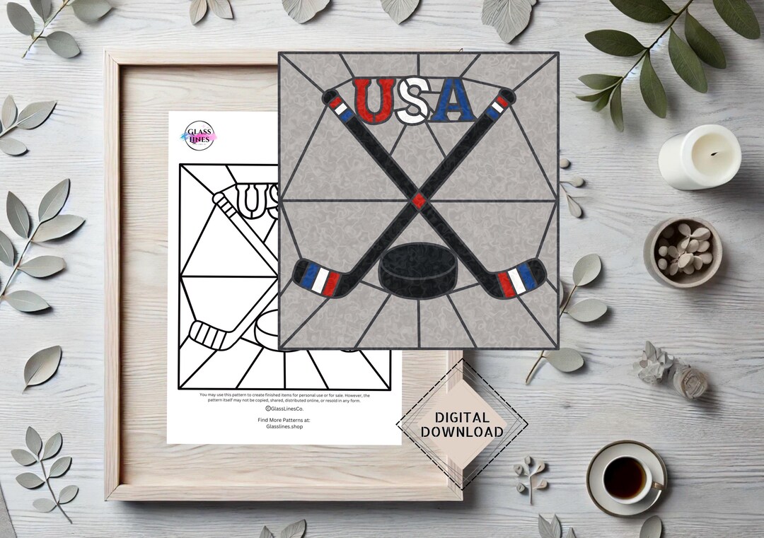 USA Hockey Stained Glass Pattern: DIY Suncatcher, Windows (digital ...