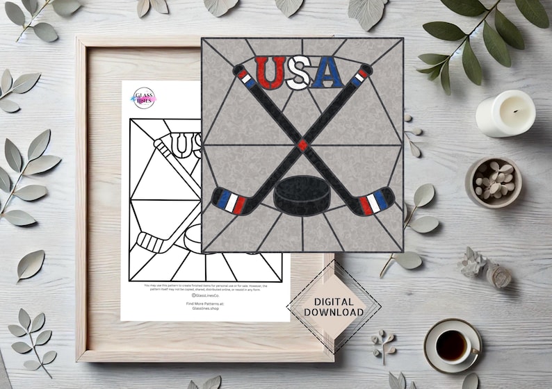 USA Hockey Stained Glass Pattern: DIY Suncatcher, Windows (digital ...