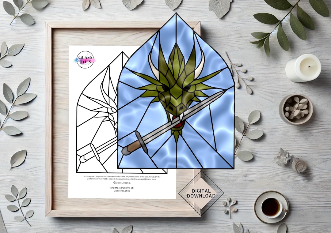 Fantasy Dagger & Dragon Stained Glass Suncatcher Pattern Digital ...