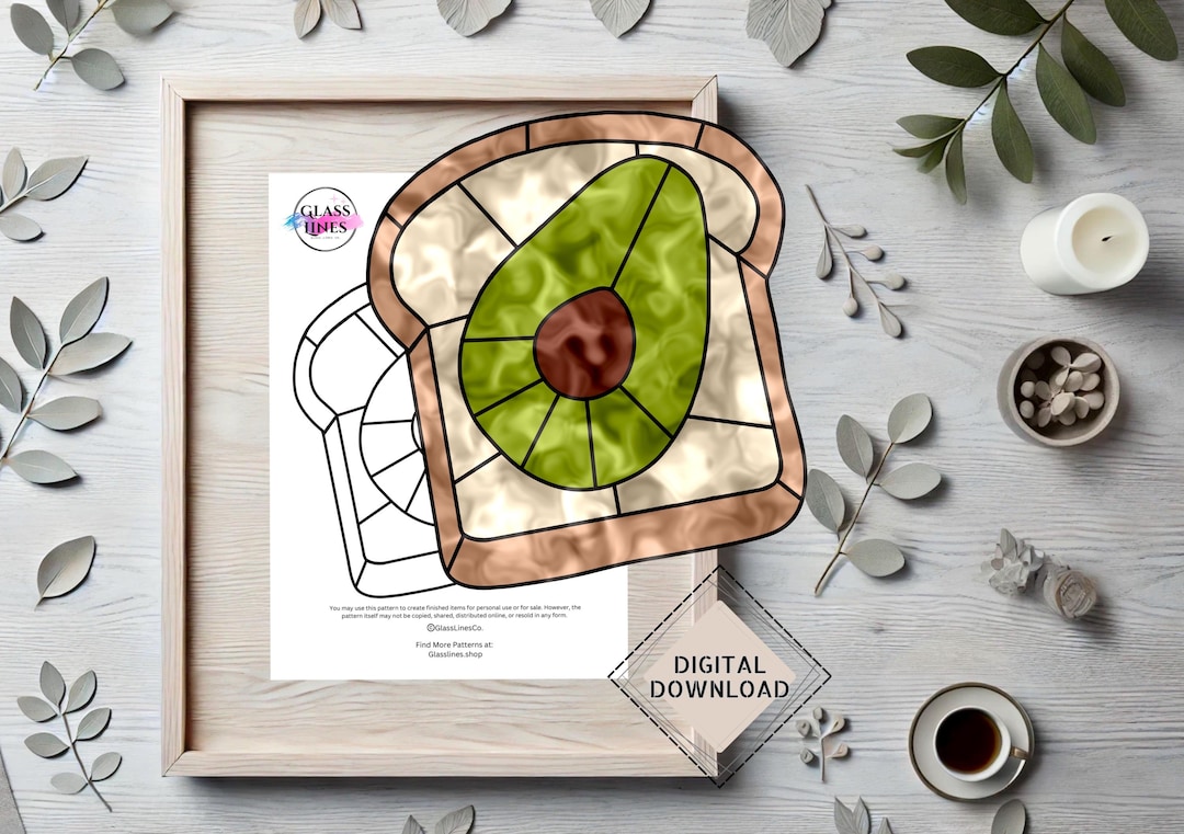 Avocado Toast Food Stained Glass Pattern Digital Download for DIY Glass ...