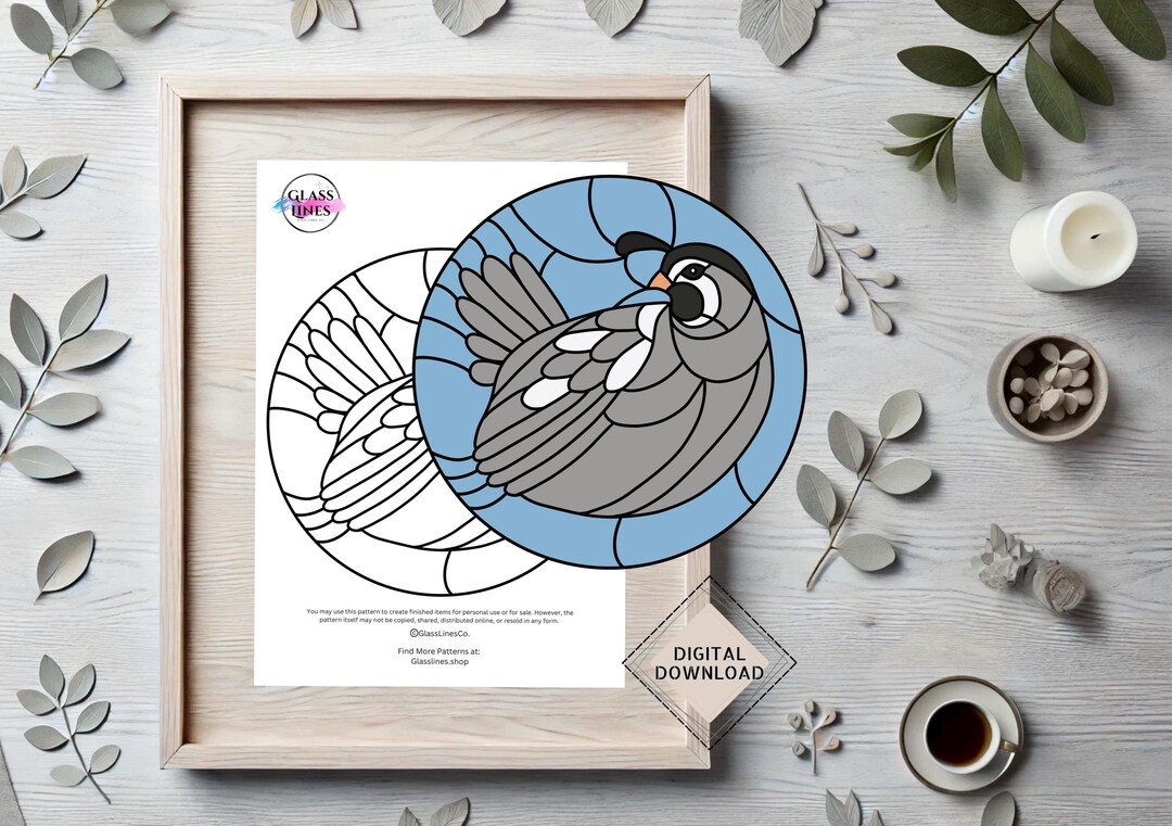 Quail Bird Suncatcher Stained Glass Pattern Digital Download for DIY ...