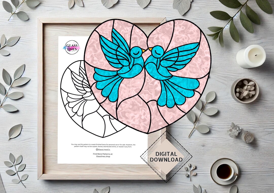 Love Birds Valentines Stained Glass Suncatcher Pattern Digital Download ...