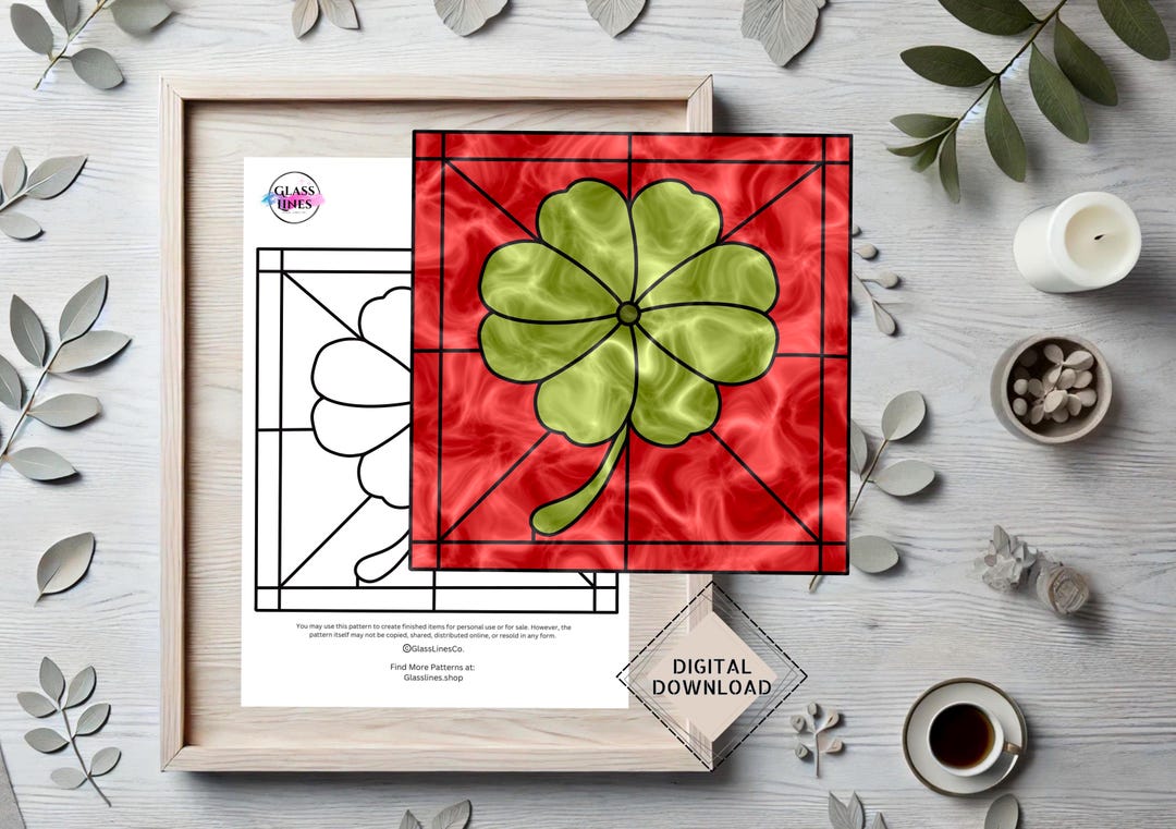 Four Leaf Clover St. Patricks Stained Glass Suncatcher Pattern Digital ...