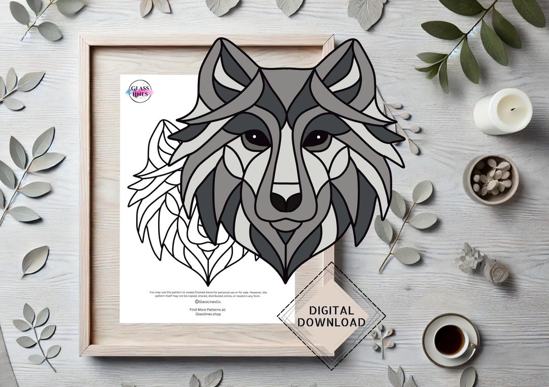 Wolf Animal Stained Glass Pattern Digital Download for DIY Glass Art ...