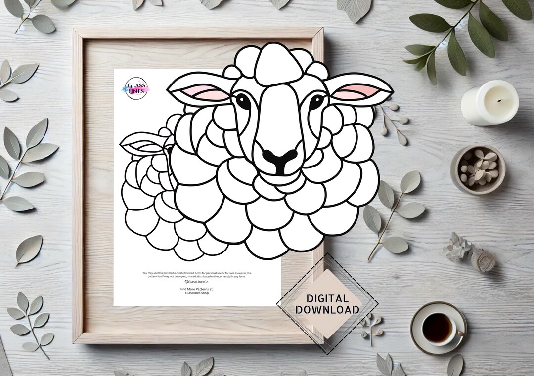 Sheep Animal Stained Glass Pattern - Digital Download for DIY Glass Art ...