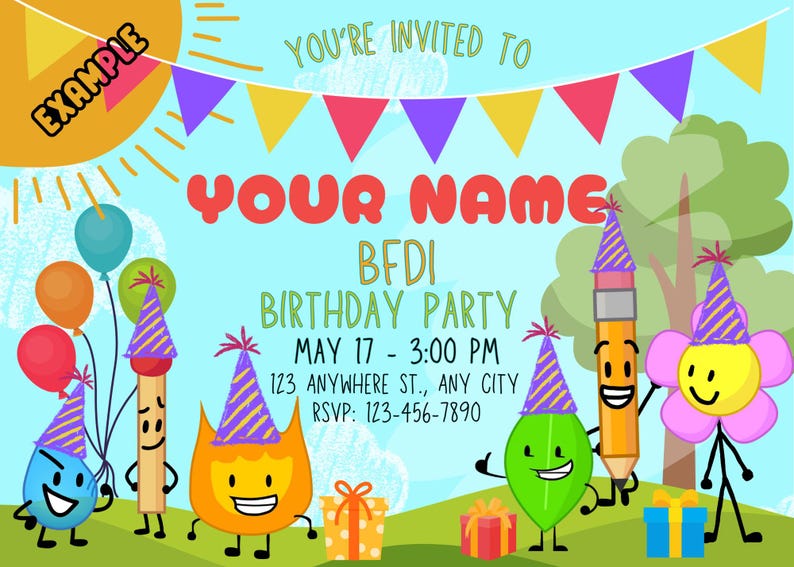 BFDI Digital Printable Party Invitation - Etsy