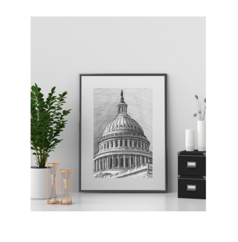 Hand-drawn U.S. Capitol Sketch Print – Washington DC Landmark Wall Art ...