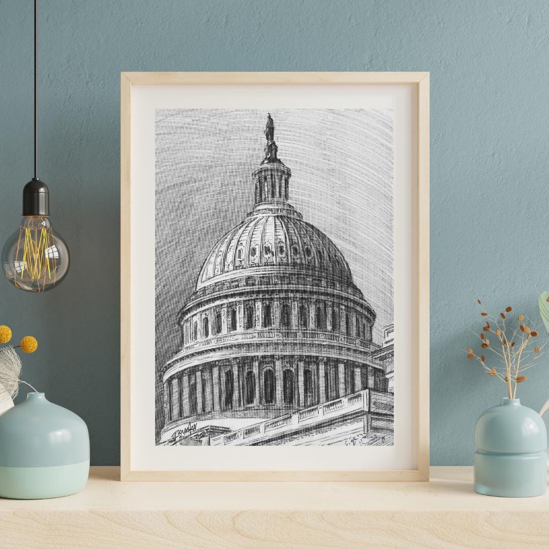 Hand-drawn U.S. Capitol Sketch Print – Washington DC Landmark Wall Art ...