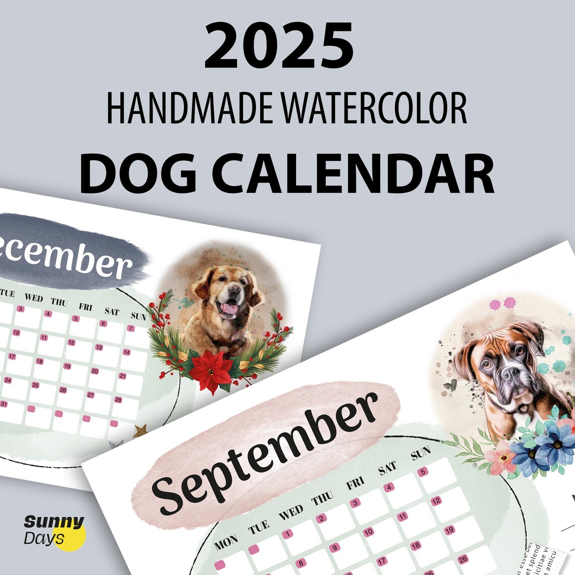 2025 Dog Printable Digital Calendar Instant Download Handmade Vintage ...
