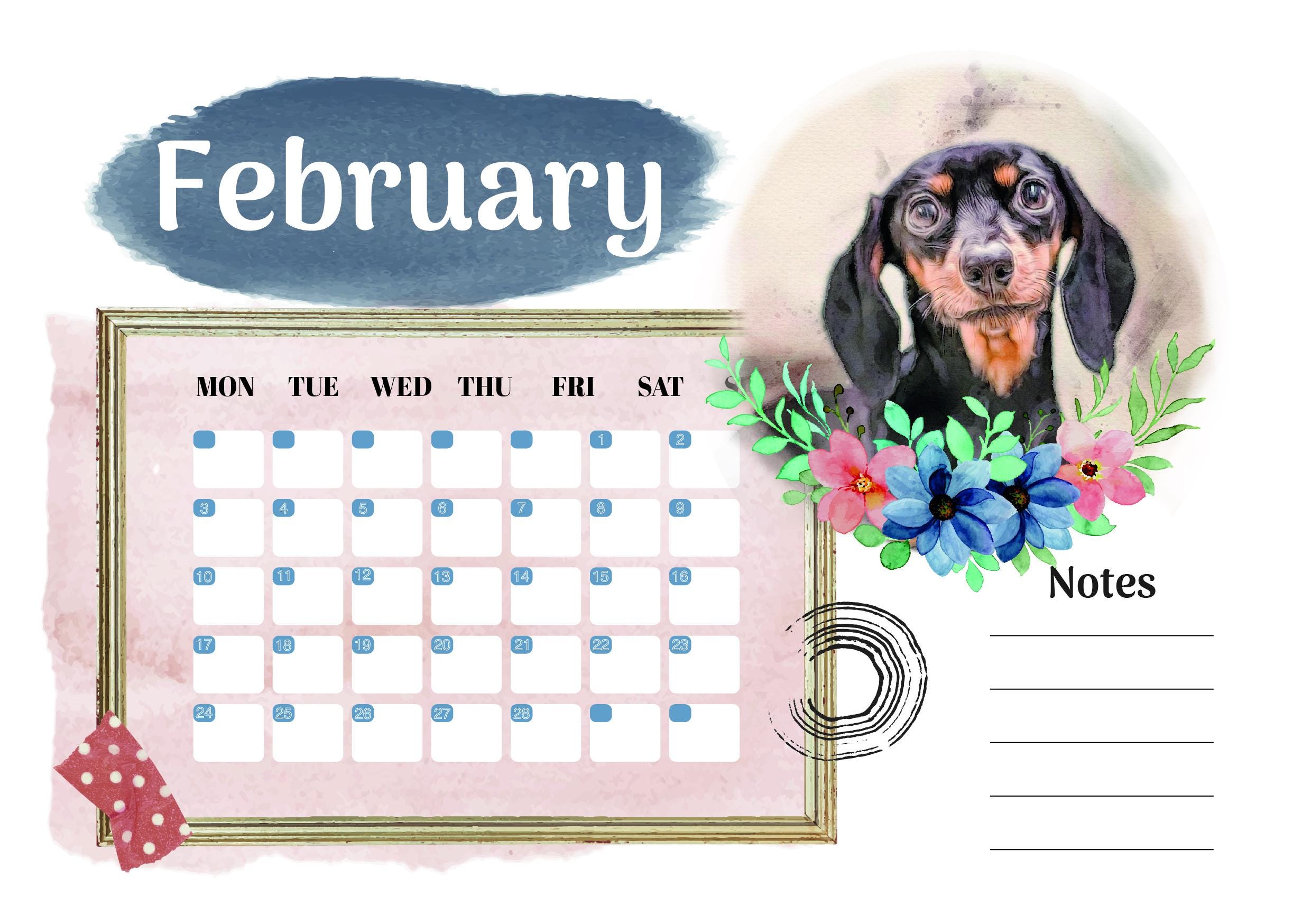 2025 Dog Printable Digital Calendar Instant Download Handmade Vintage ...