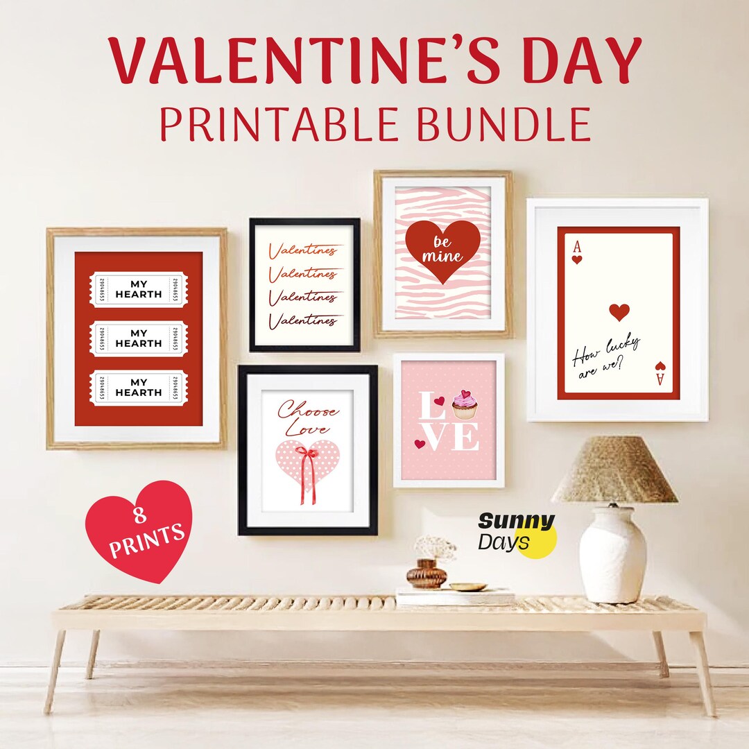 Valentines Day Decor Set of 8 Printables, Valentine Party Decor, Love ...