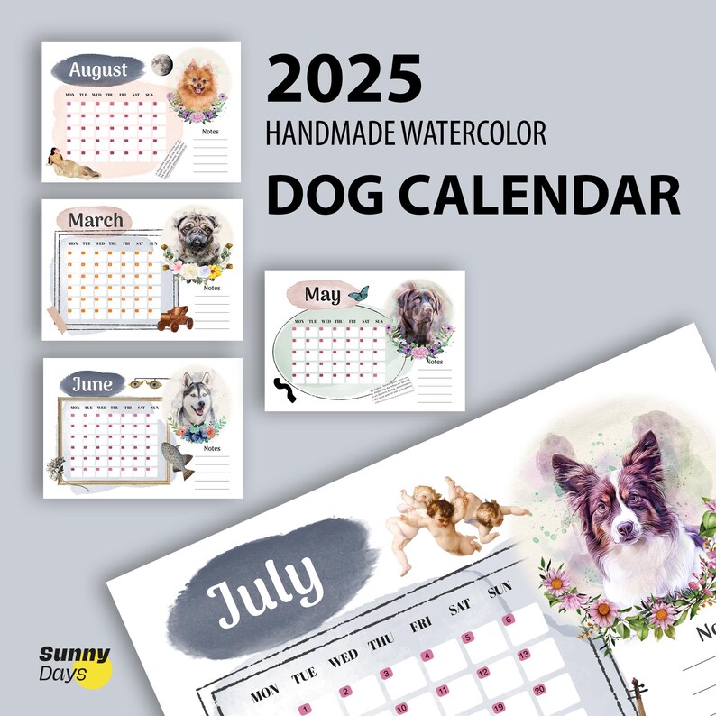 2025 Dog Printable Digital Calendar Instant Download Handmade Vintage ...