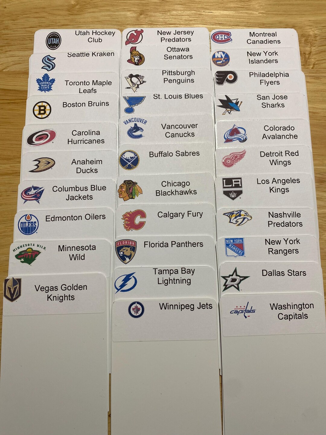 32 TALL Sports Card Dividers With NHL Team Logos Applied! - Etsy