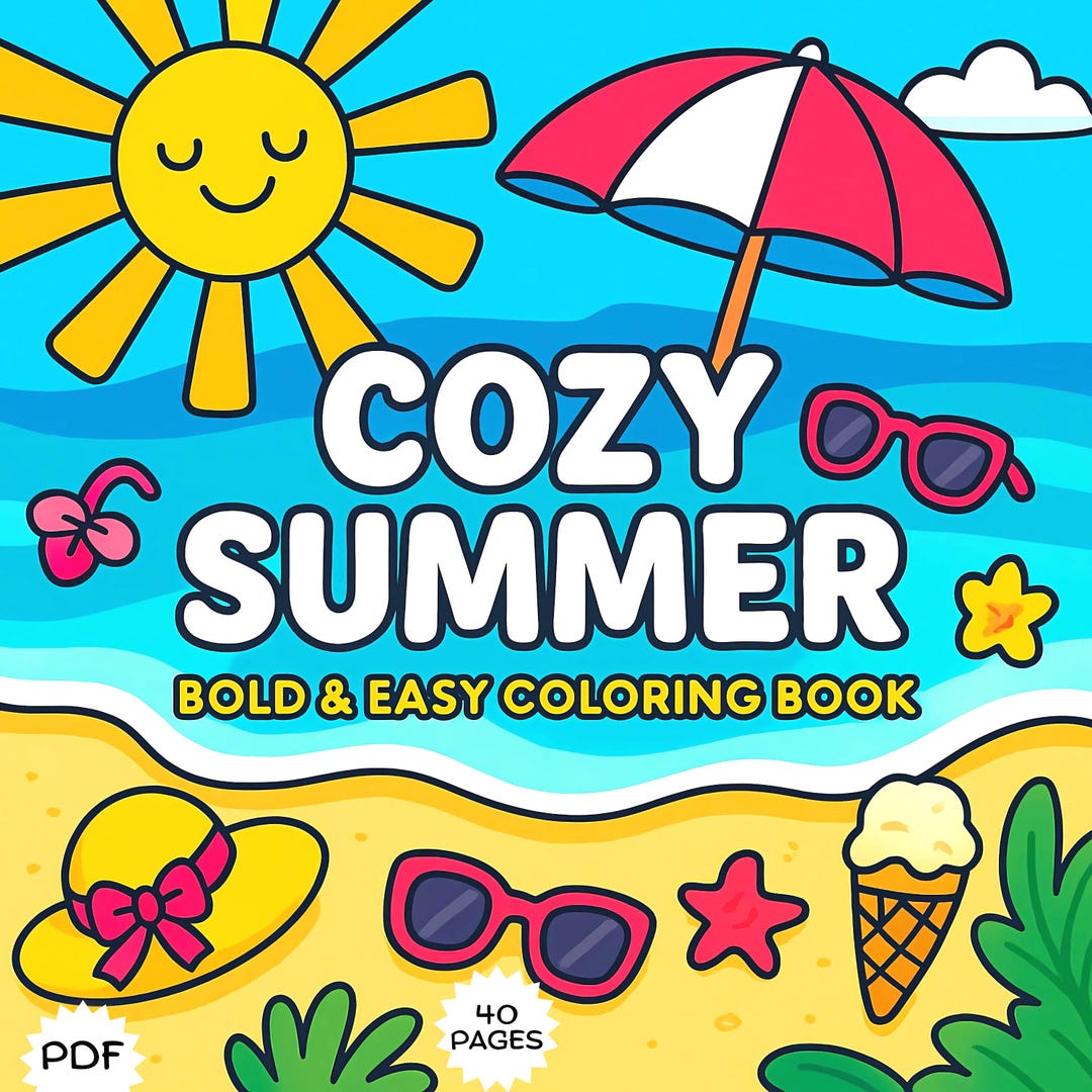Cozy Summer Coloring Book | Easy Printable Beach and Relaxing Summer ...
