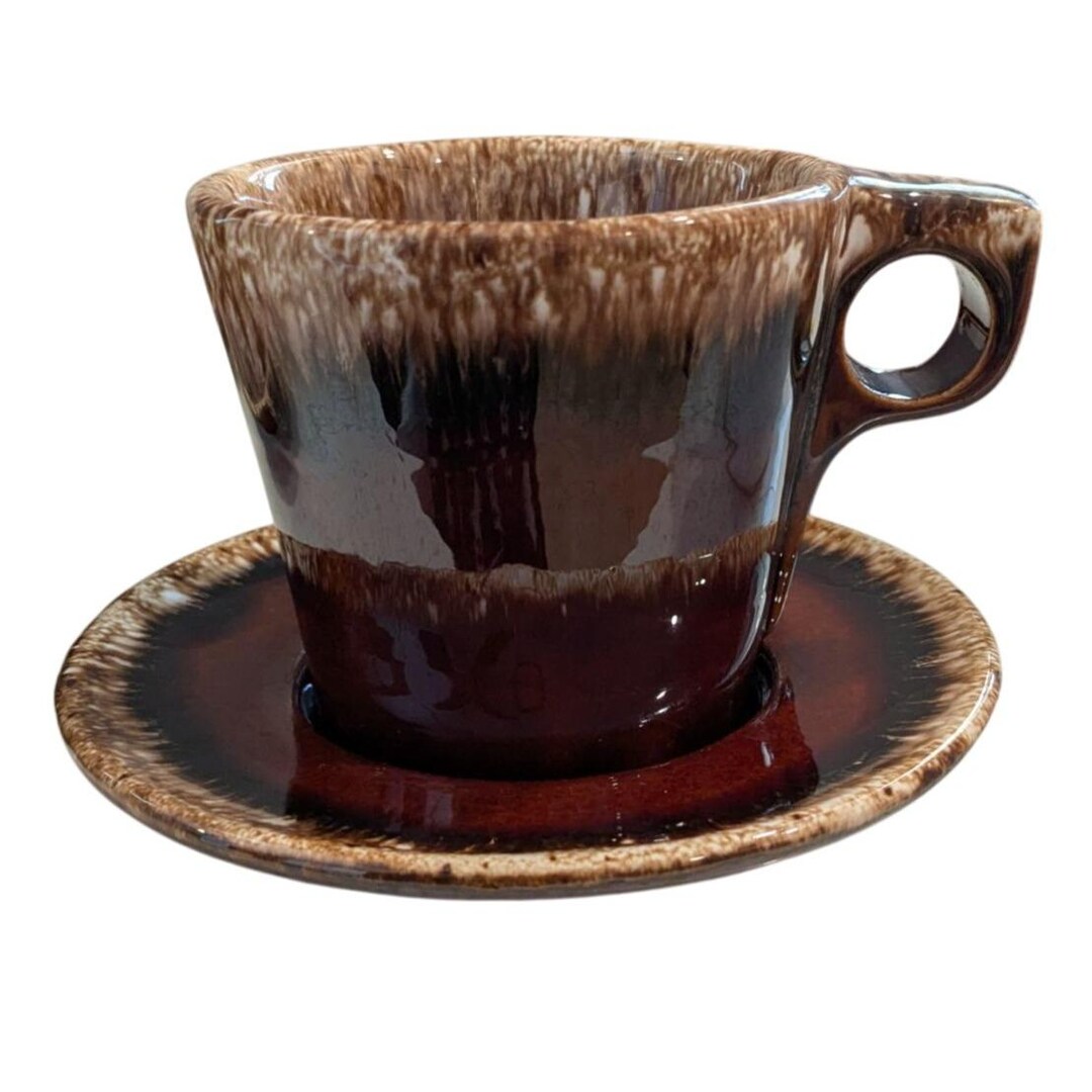 Vintage Hull USA Oven-proof Ceramic Brown Drip Glaze Coffee Cups ...