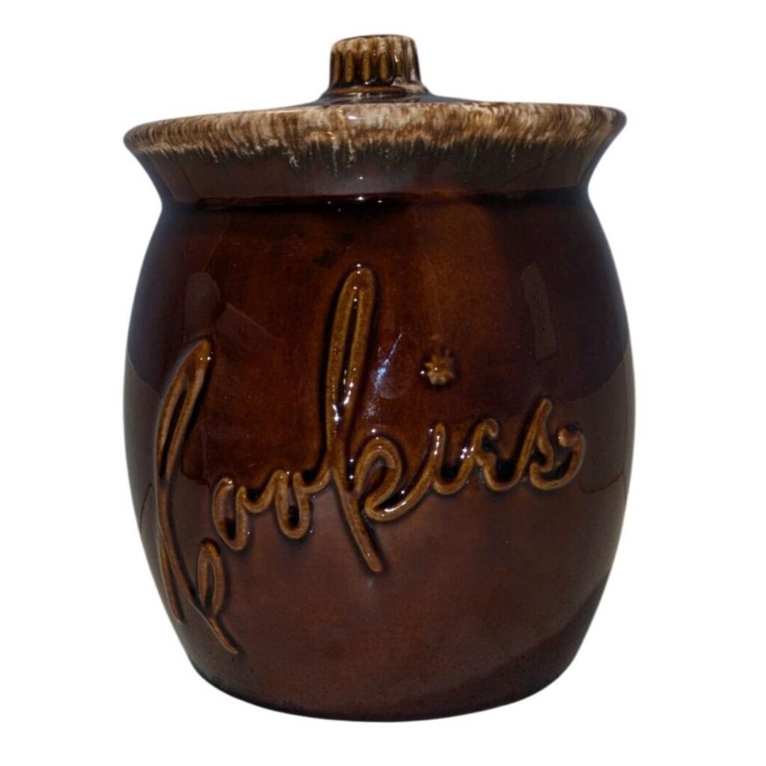 Hull Cookie Jar With Lid Oven Proof Brown Drip Glazed Ceramic Pottery ...