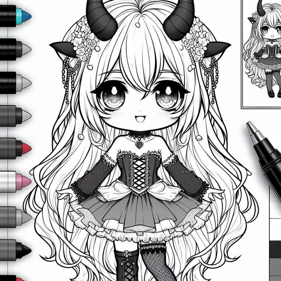 Adorable and Cute Kawaii Chibi Witch Girls Coloring Book Printable ...