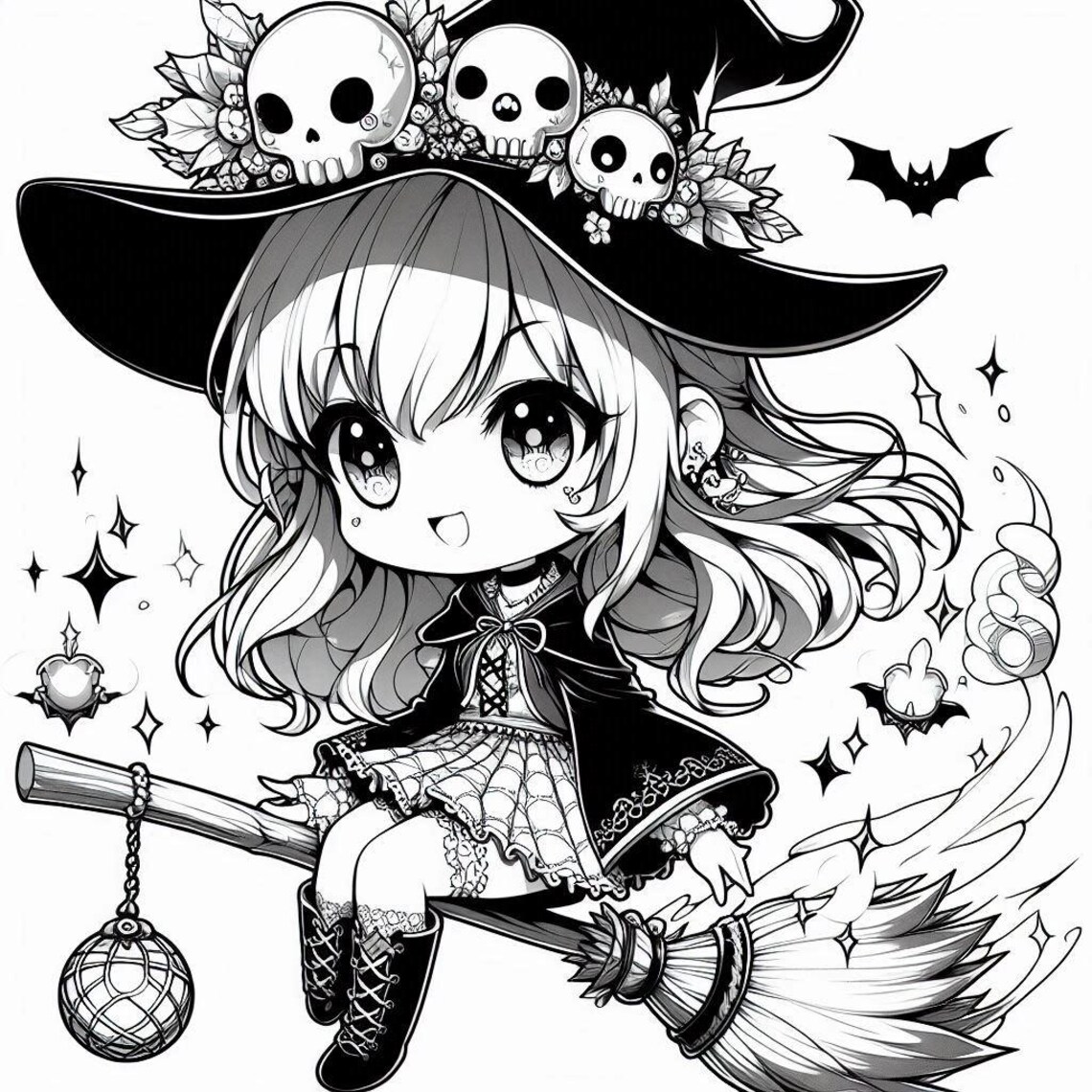 Adorable and Cute Kawaii Chibi Witch Girls Coloring Book Printable ...