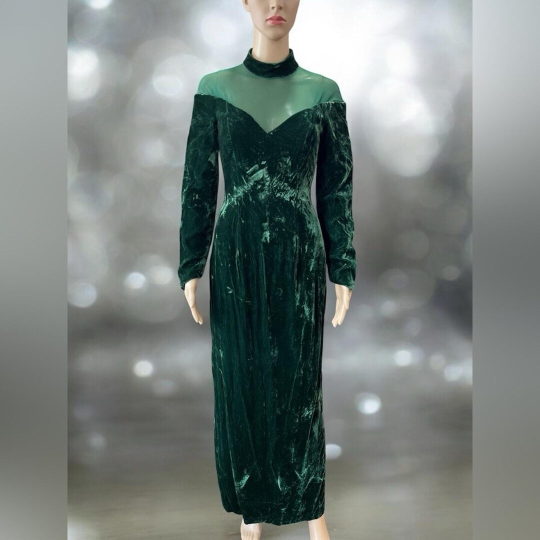 Vintage Emerald Green Mermaid Wiggle Long Velvet Gown 10 - Etsy