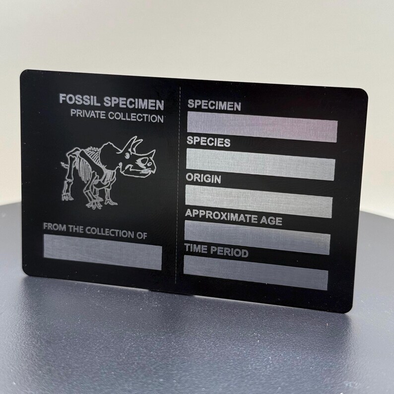Fossil Specimen Display Identification Card Engraved Metal Card 10x ...