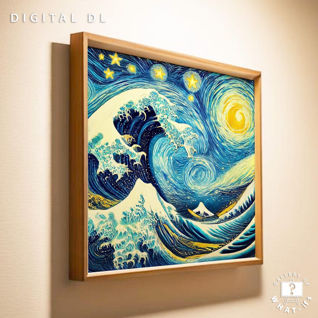 Starry Night & the Great Wave Poster - Digital Download Wall Art - Van ...