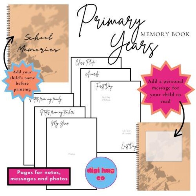 Primary School Years Memory Book Editable Digital Download - Apricot ...