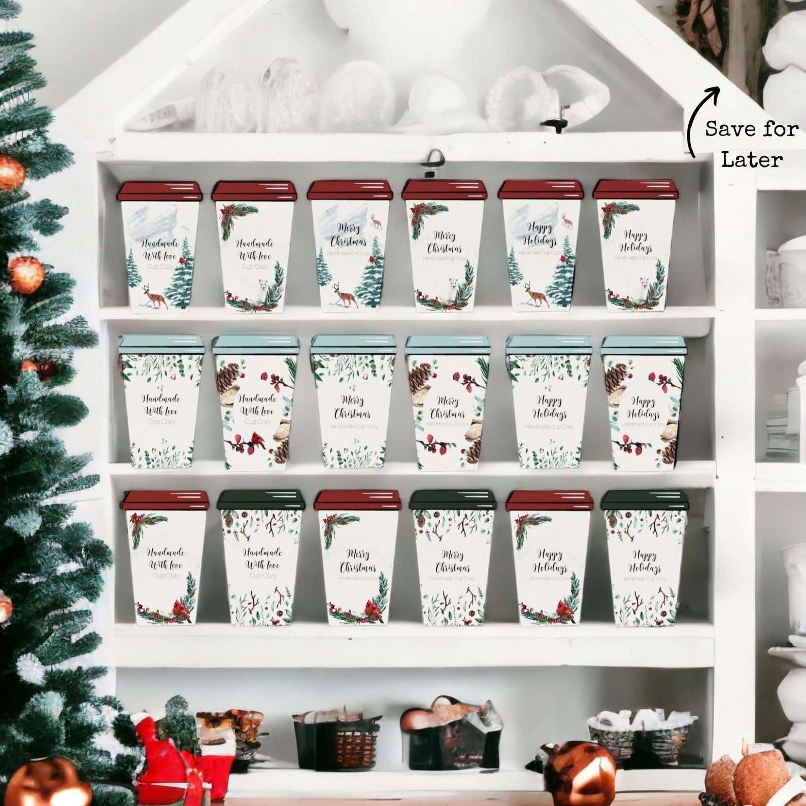 Holiday Cup Cozy Printable Coffee Cup Template - Cardboard Coffee ...