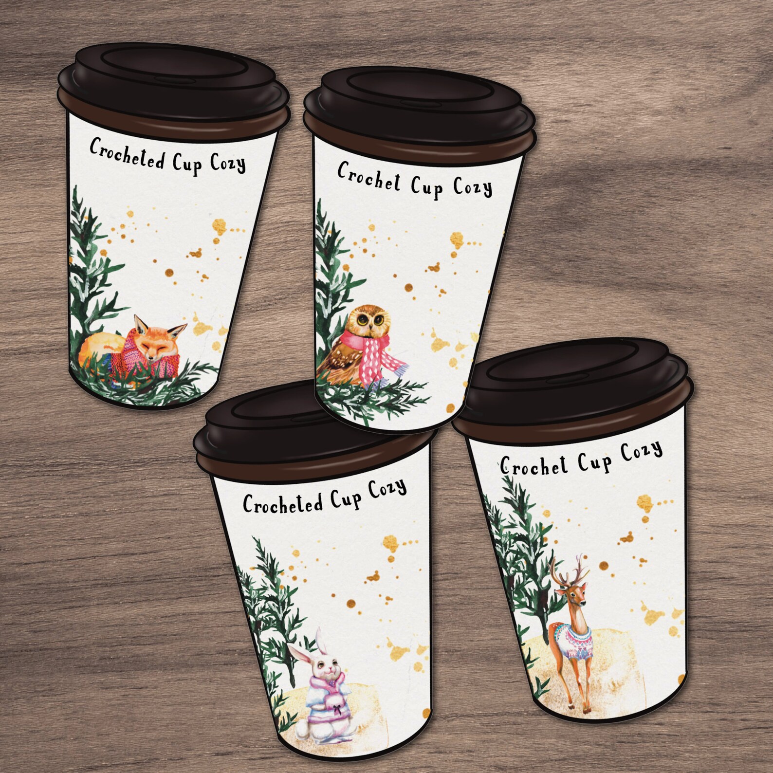 Cup Cozy Printable Coffee Cup Template Winter Theme | Etsy