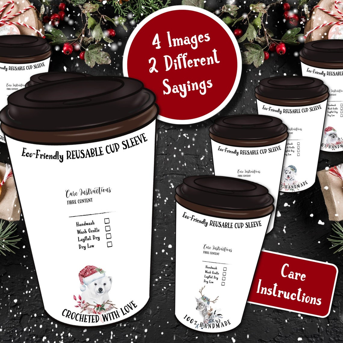Christmas Cup Cozy Printable Coffee Cup Template Christmas - Etsy