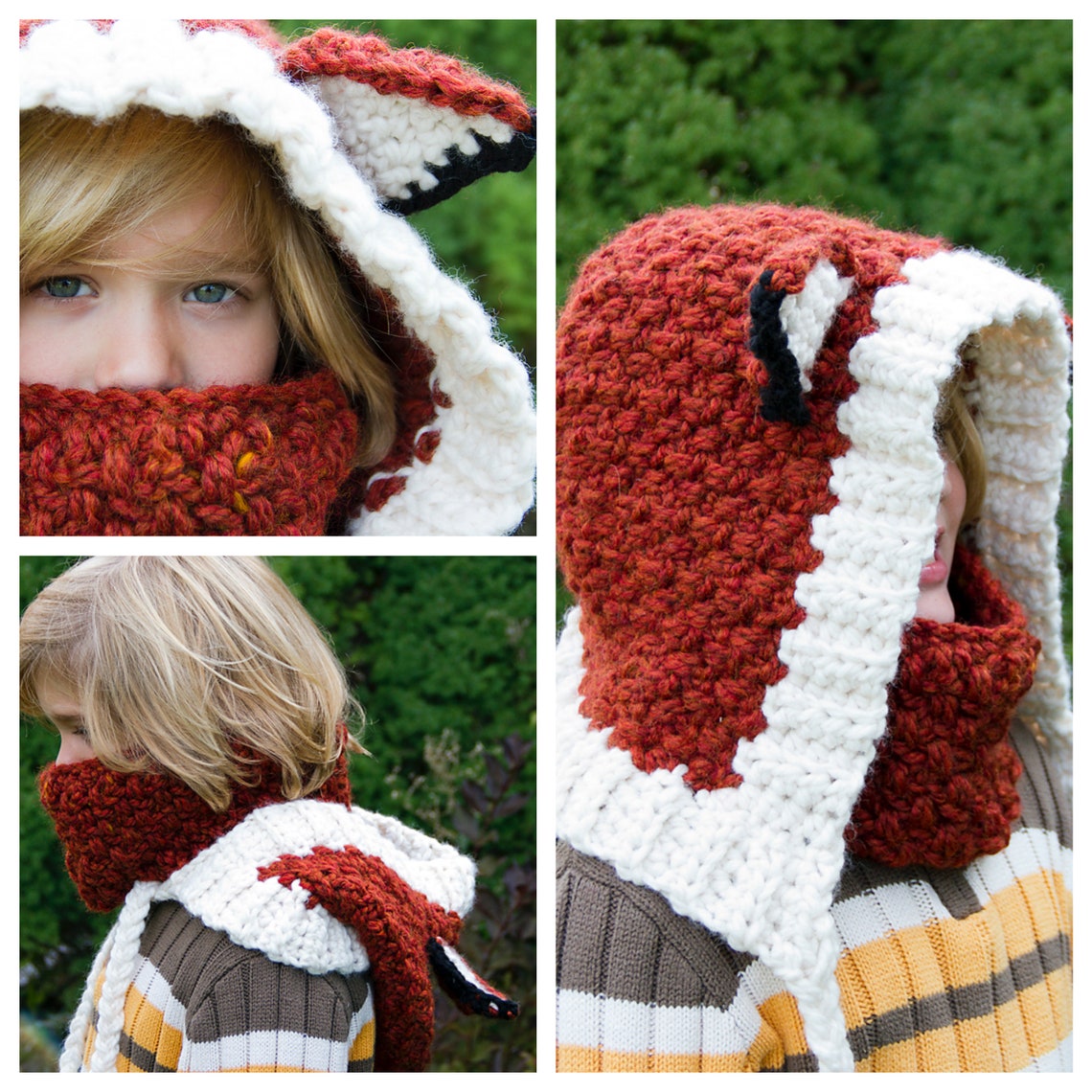 Crochet Hood Pattern Fox Hood and Cowl Crochet Hood Pattern Includes ...