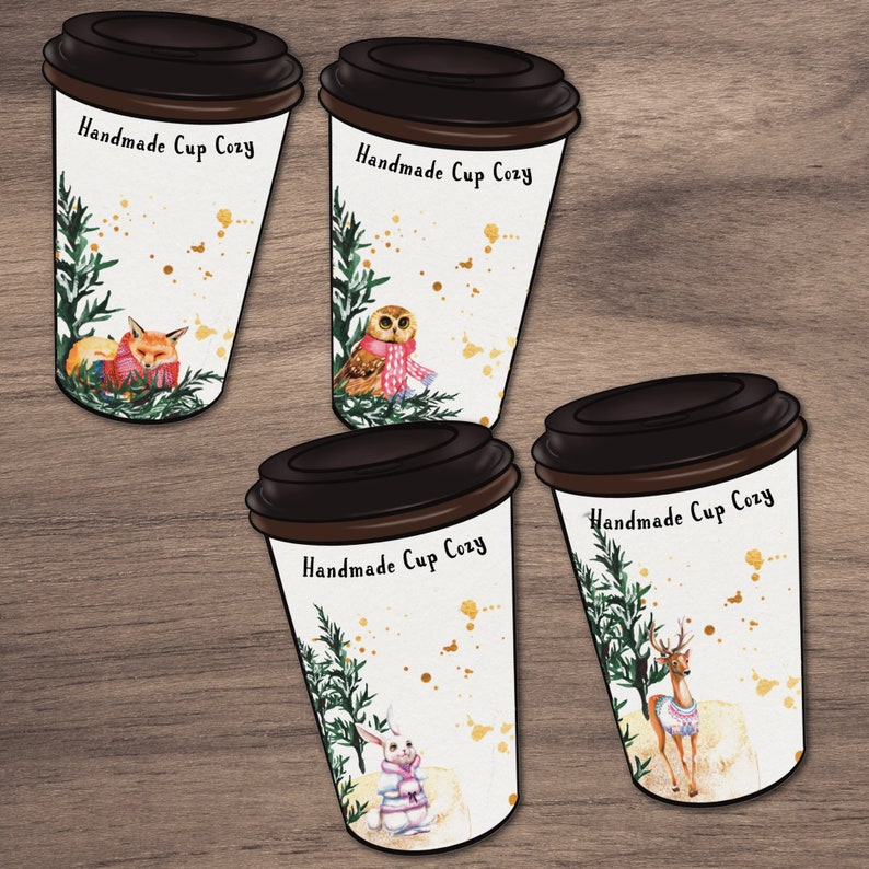 Cup Cozy Printable Coffee Cup Template Winter Theme | Etsy