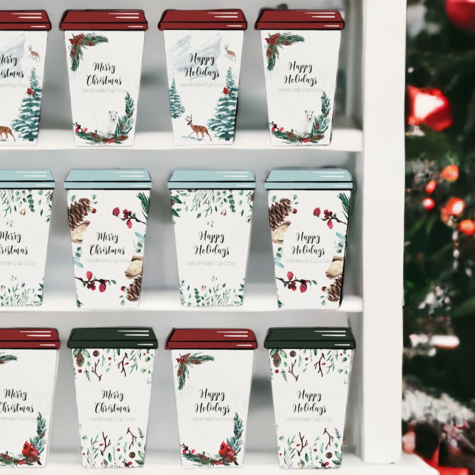 Christmas Cup Cozy Printable Coffee Cup Template, Cardboard Coffee ...