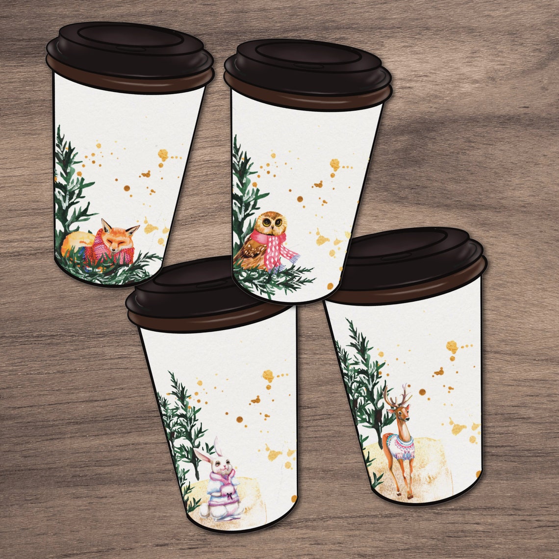 Cup Cozy Printable Coffee Cup Template Winter Theme - Etsy