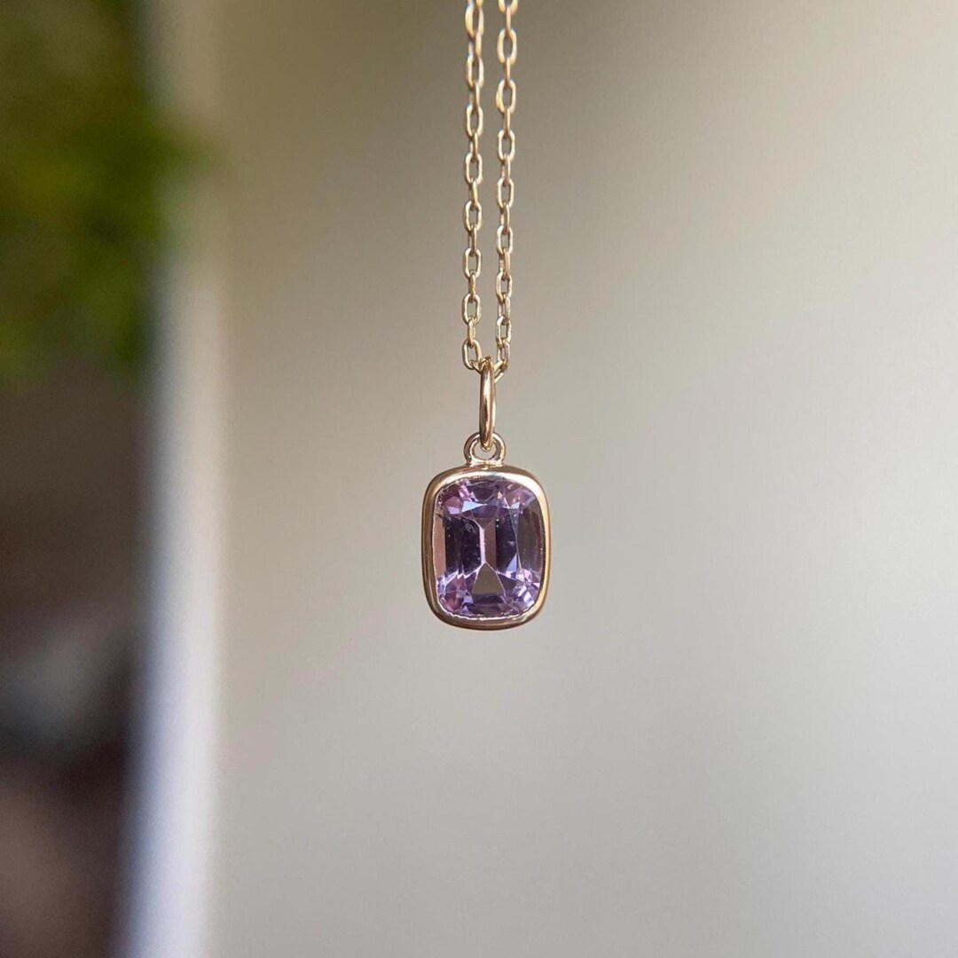 14K Solid Gold 1.10 Carat Natural Purple Spinel Pendant: 14K Light ...