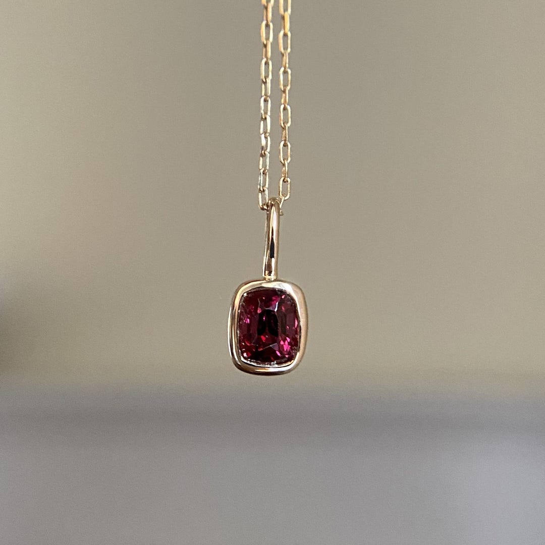 14K Solid Gold 0.59 Carat Natural Deep Red Spinel Charm Fine Jewelry ...