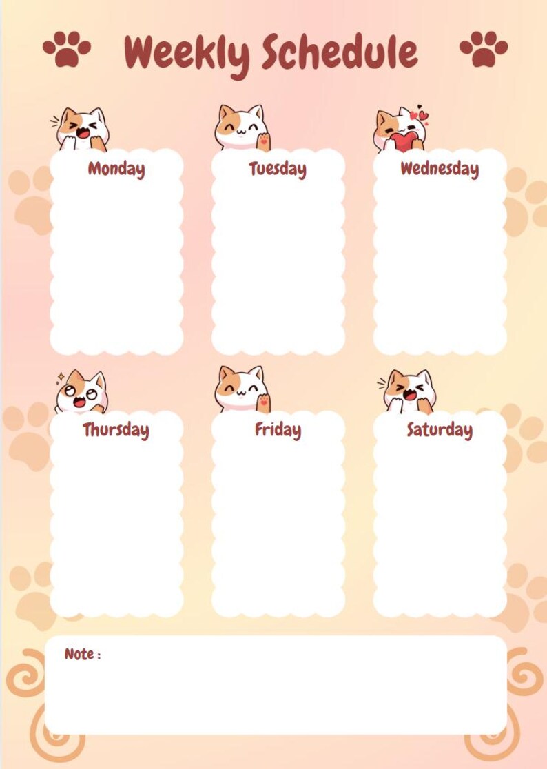 Cute Cat Weekly Planner Digital Download Printable Weekly Organizer ...